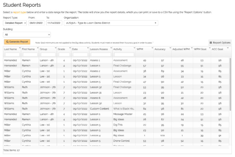 Student Reports | Type to Learn Reporting